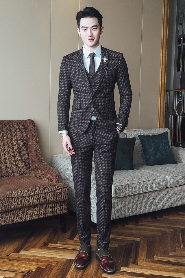 Check Suits For Men 3 Piece Wedding Suits For Men Costume Slim Fit Suit ...