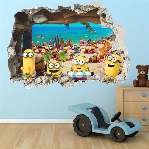 3D Wall Sticker Cute Yellow Boy On Holiday Smashed Window Baby Kids ...