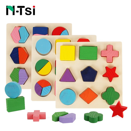 N-Tsi Wooden Geometric Shapes Sorting Math Montessori Puzzle Preschool ...