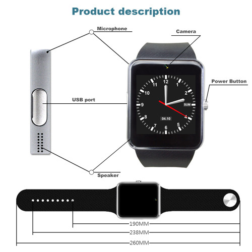 ColMi Smart Watch GT08 Clock Support Sim TF Card Slot Push Message ...
