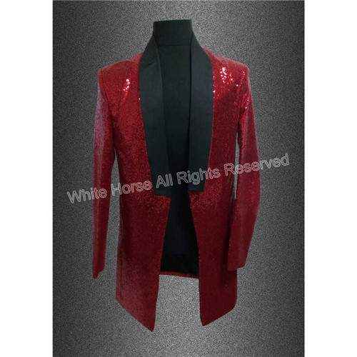 Long Red Blazer for Men Suit Jacket Paillette Cosplay G Dragon Sequins ...