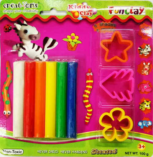Funclay clay toy art clay set for kids by Creations 100 gms, 3 Small ...