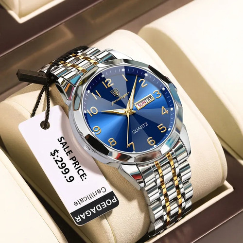 POEDAGAR Multi Time Zone Watch for Men Waterproof Stainless Steel ...