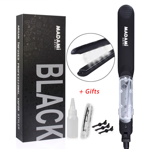 Black Madami Professional Steam Hair Straightener Iron Argan Oil Vapor System Tourmaline Ceramic ...