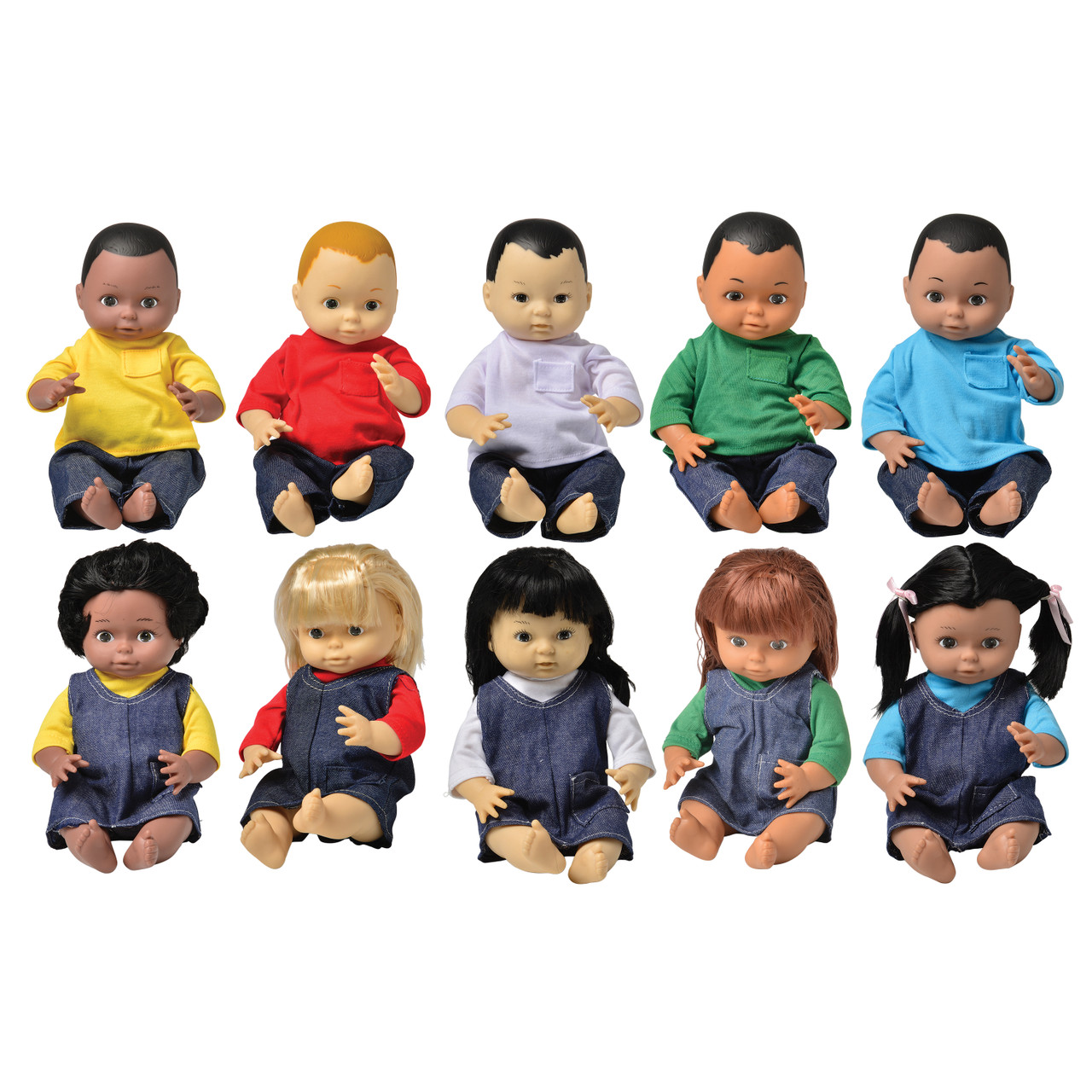 Set Of Ten 13" Multi-Ethnic Dolls