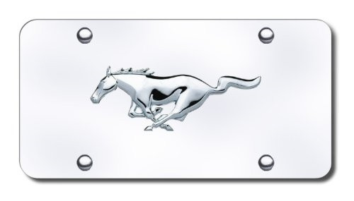License Plate - Mustang Running Horse - 3D on Chrome Metal License ...