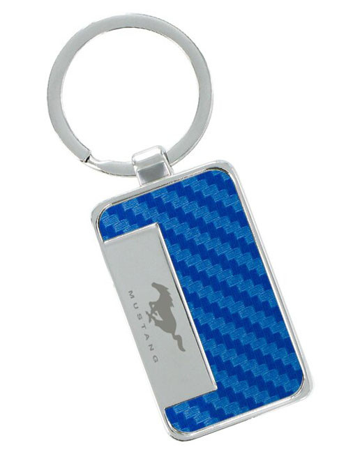 Blue Carbon Fiber Inlay Mustang Key Chain - StangStuff