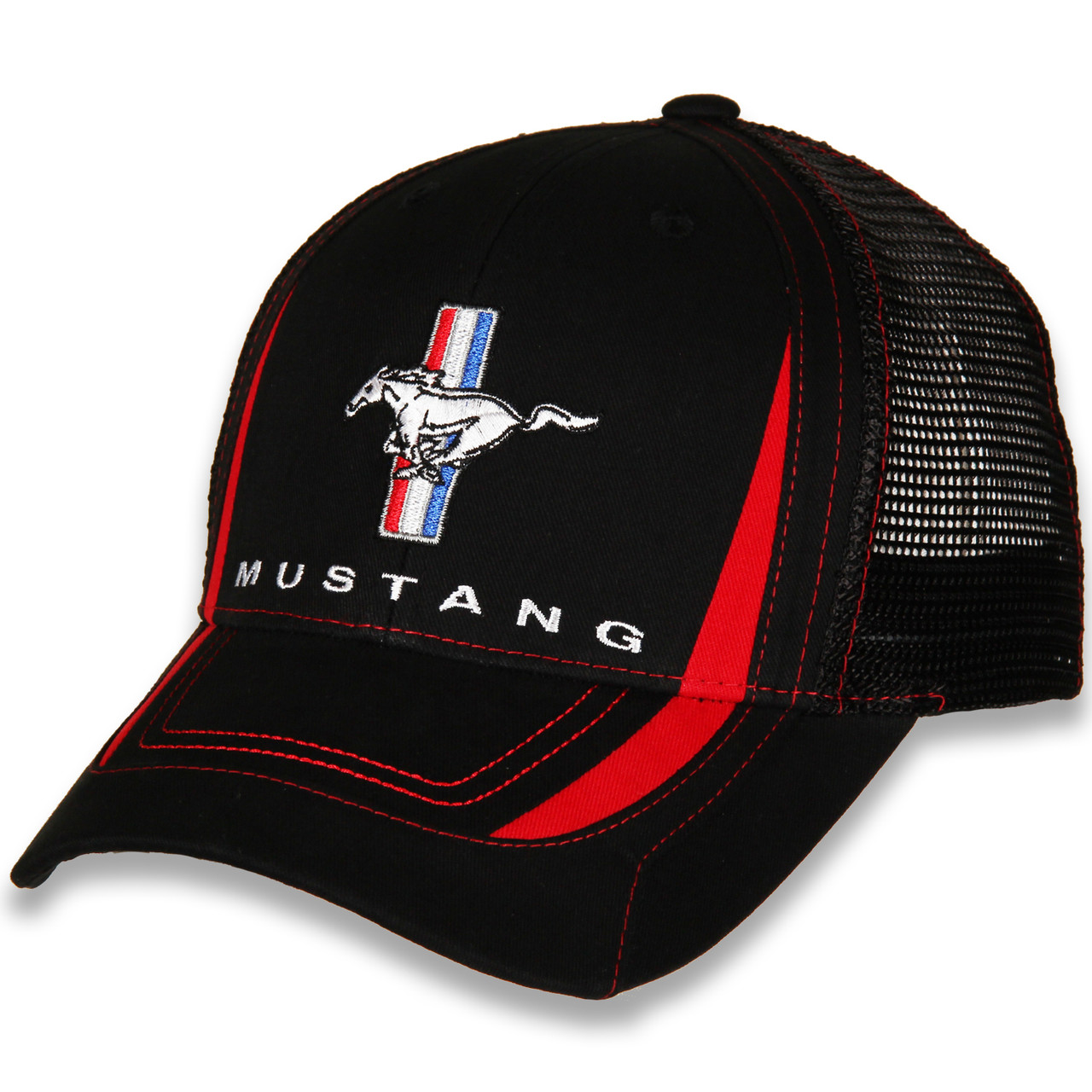 Four Color Mustang Tri-Bar Hat - Red Accent - StangStuff