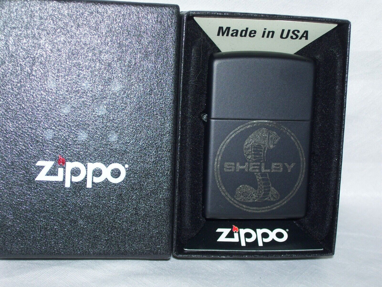 ZIPPO - Shelby Cobra Circled Snake Engraved Black Lighter - RARE ...
