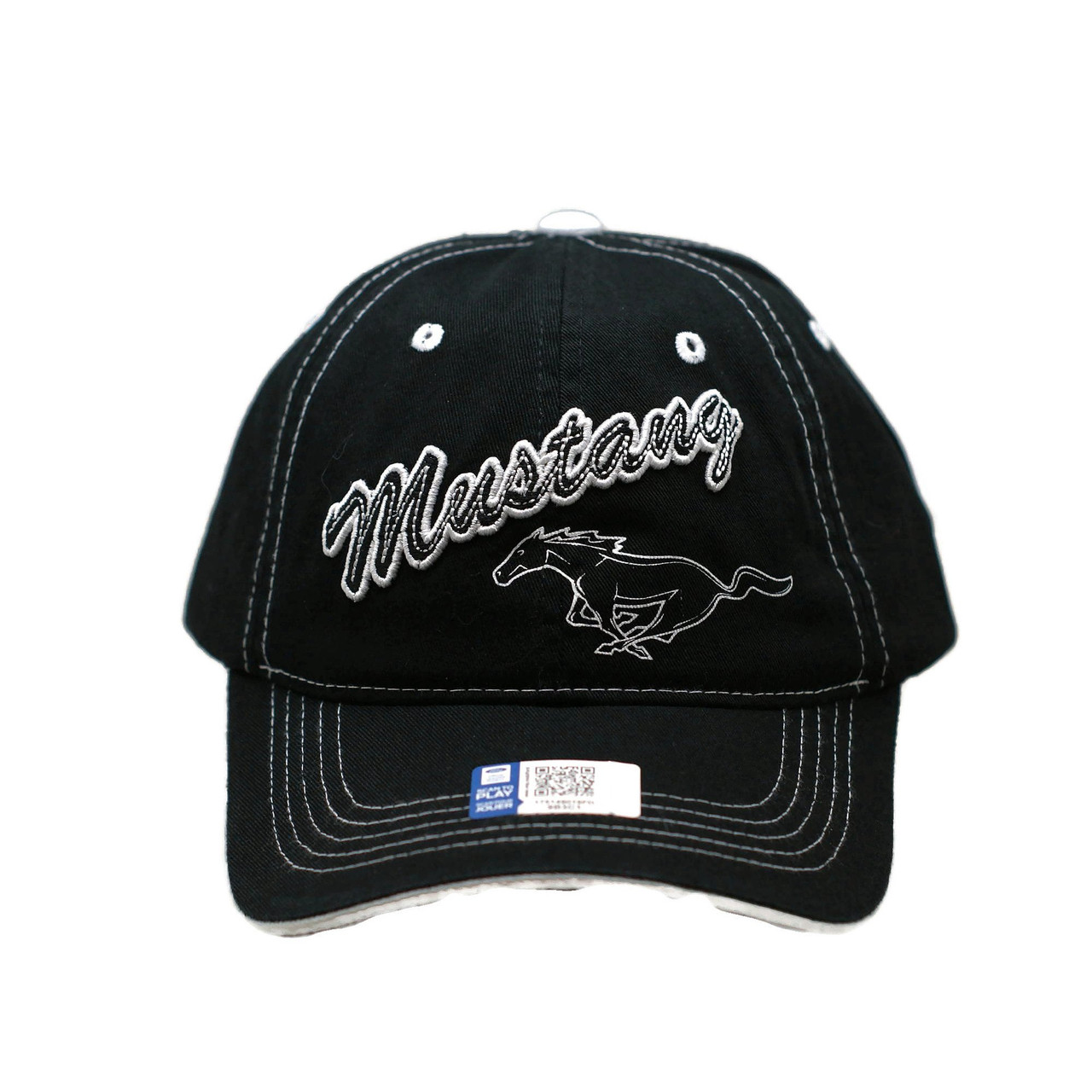Mustang Script Logo & Running Horse Black Hat - StangStuff