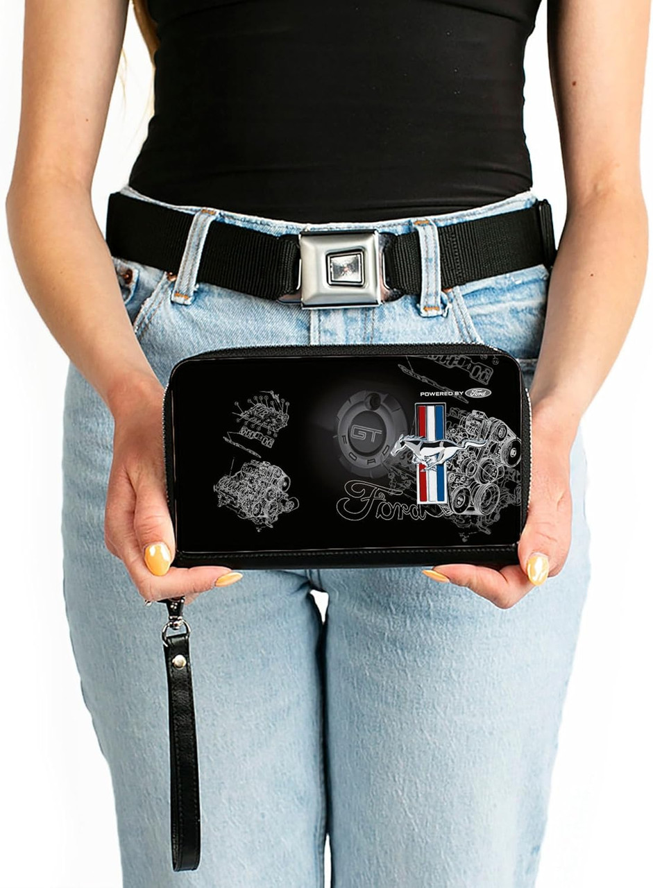 Zip Around Wallet - Mustang Tri-Bar Logo & Motor Blueprint - StangStuff