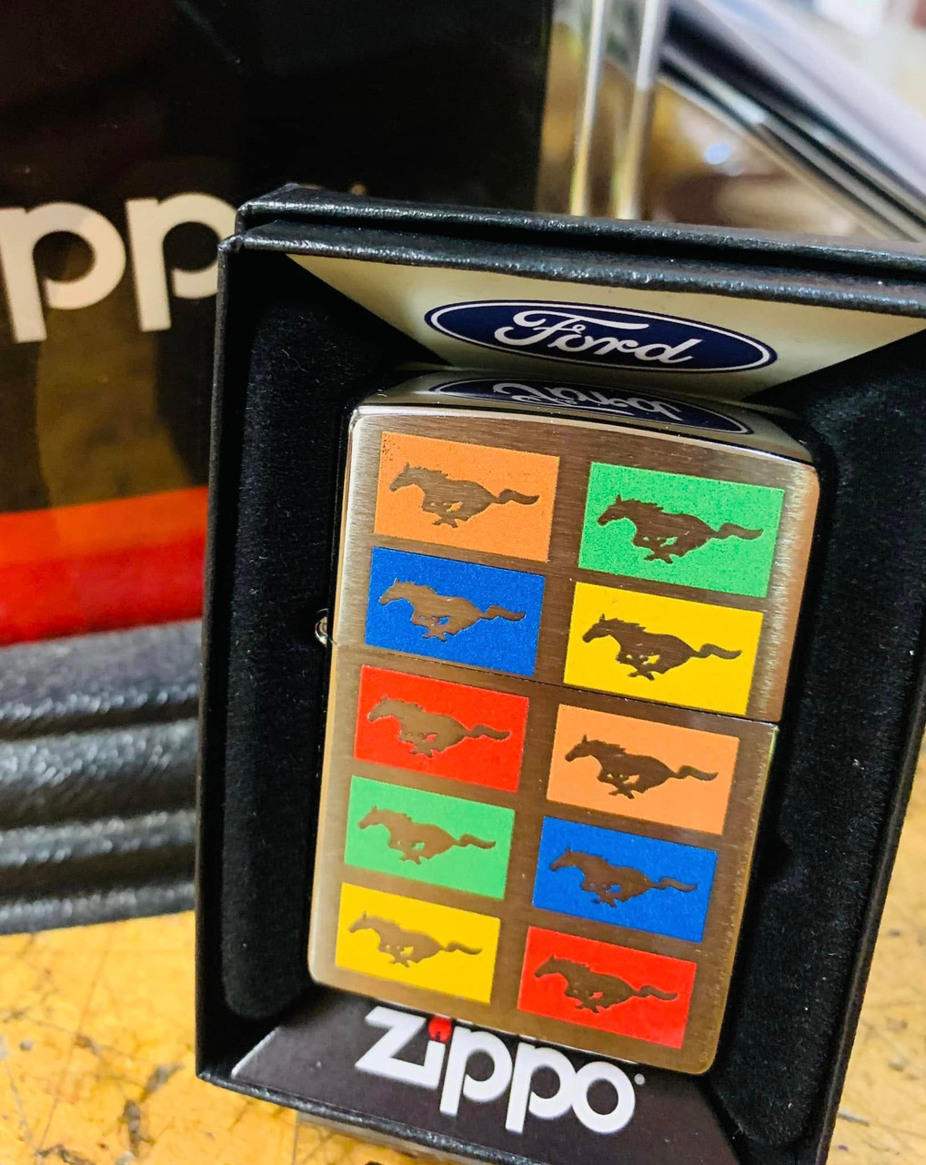 Mustang Stacked Running Horses on Chrome ZIPPO Lighter - StangStuff
