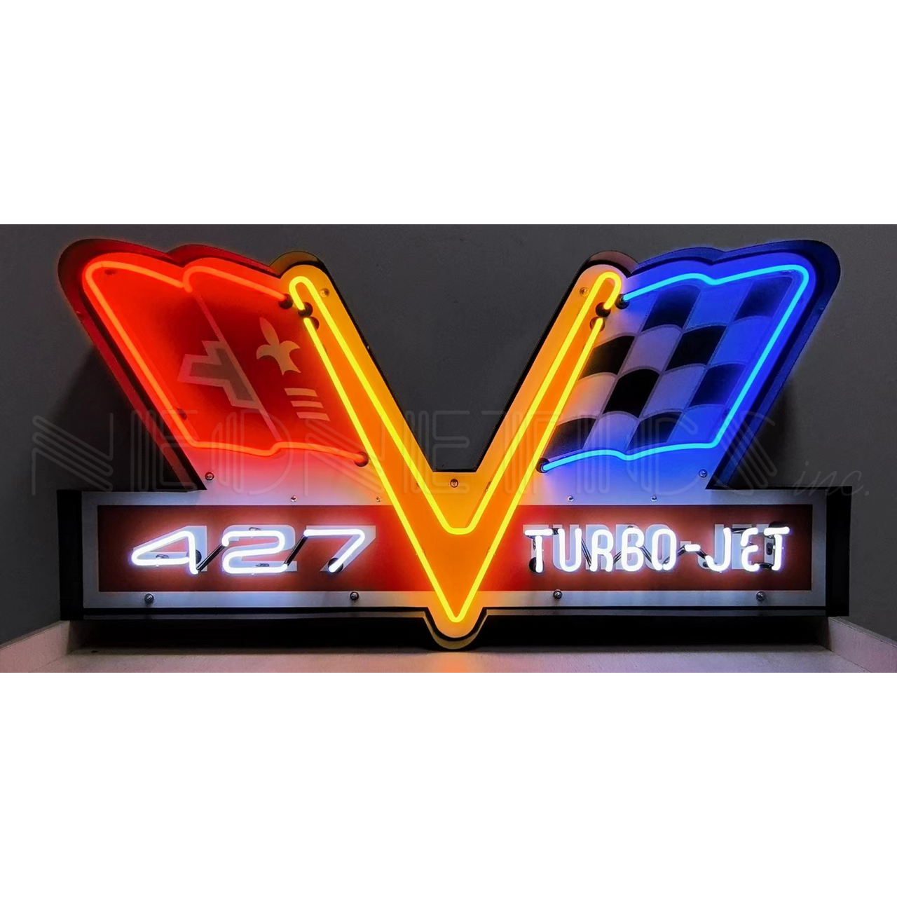 Chevy 427 Turbo Jet Logo Neon Sign in Steel Can - HUGE * 4 Ft Wide ...