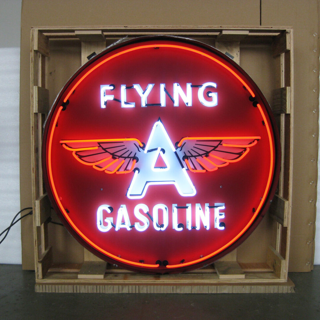 Flying A Gasoline Neon Sign in Steel Can - 36" 9GSFLY - StangStuff