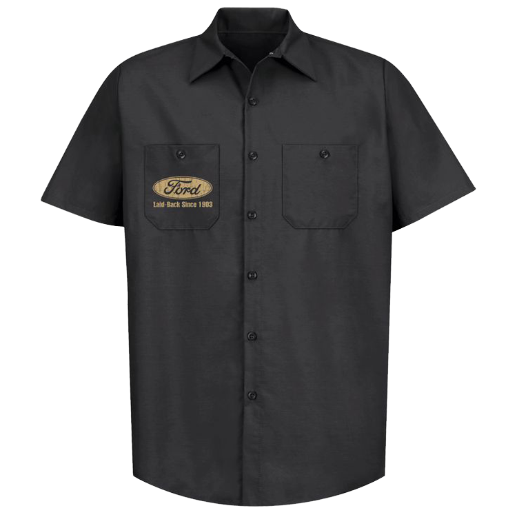 Laid-Back USA Cooler Ford Mechanic Shirt in Black - StangStuff