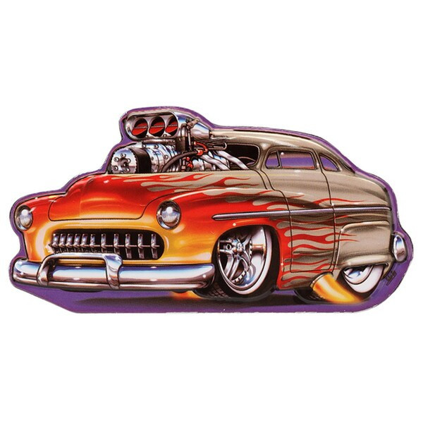 Rohan Day Flames Hot Rod Embossed Tin Magnet - StangStuff