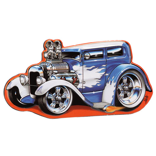 Blue Flames Hot Rod Ford Embossed Tin Magnet - StangStuff