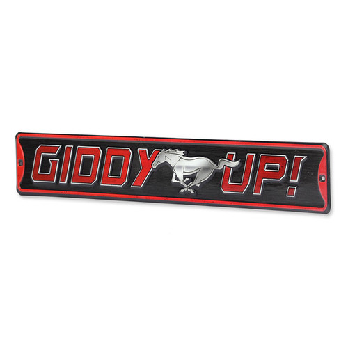 GIDDY UP! Mustang Running Horse Metal Sign - StangStuff