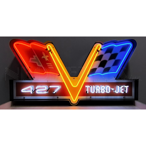 Chevy 427 Turbo Jet Logo Neon Sign in Steel Can - HUGE * 4 Ft Wide ...