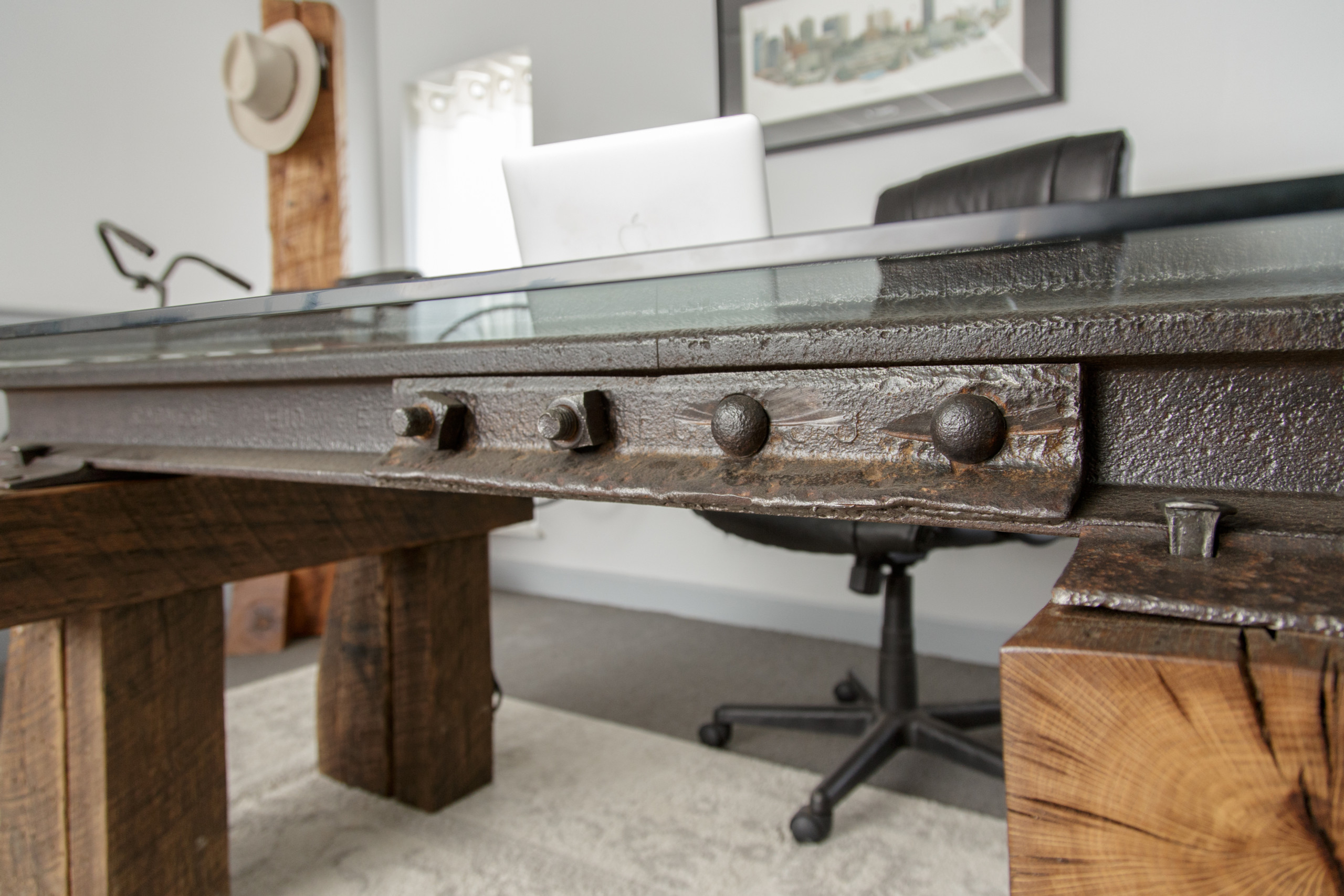 Industrial Style Executive Desk from Reclaimed Steel and Oak