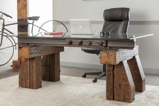 Industrial Style Executive Desk from Reclaimed Steel and Oak