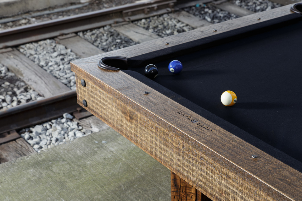 Authentic reclaimed wood and steel railroad-themed pool table from ...