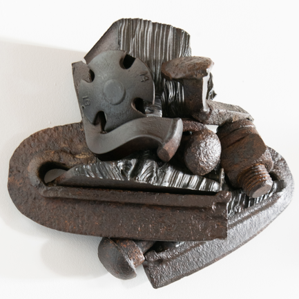 Abstract wall mounted sculpture from reclaimed railroad steel