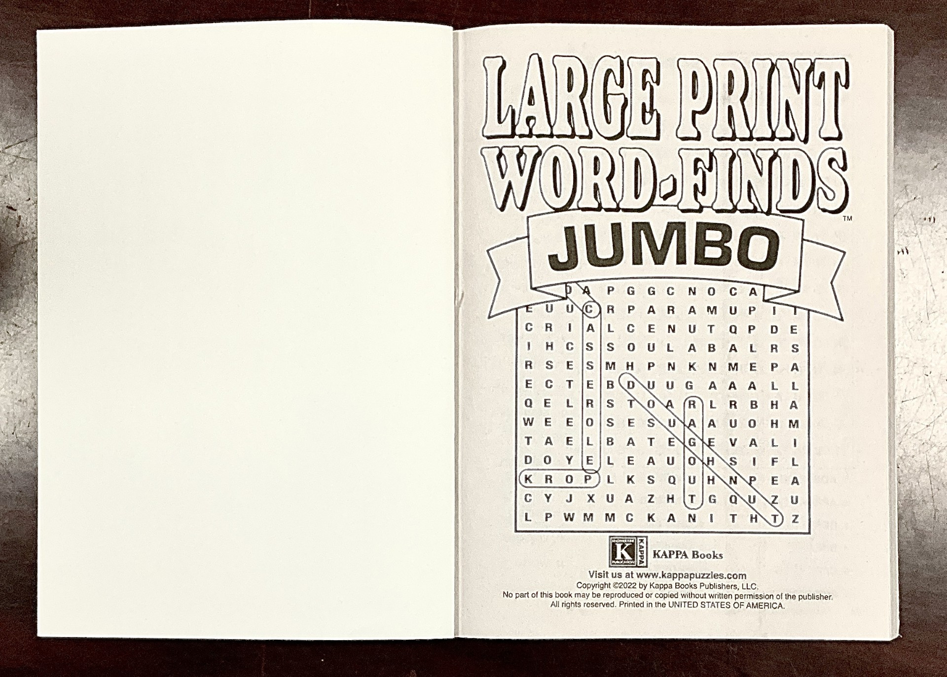 Kappa - Jumbo Large Print Word Find- Word Search Puzzle Book