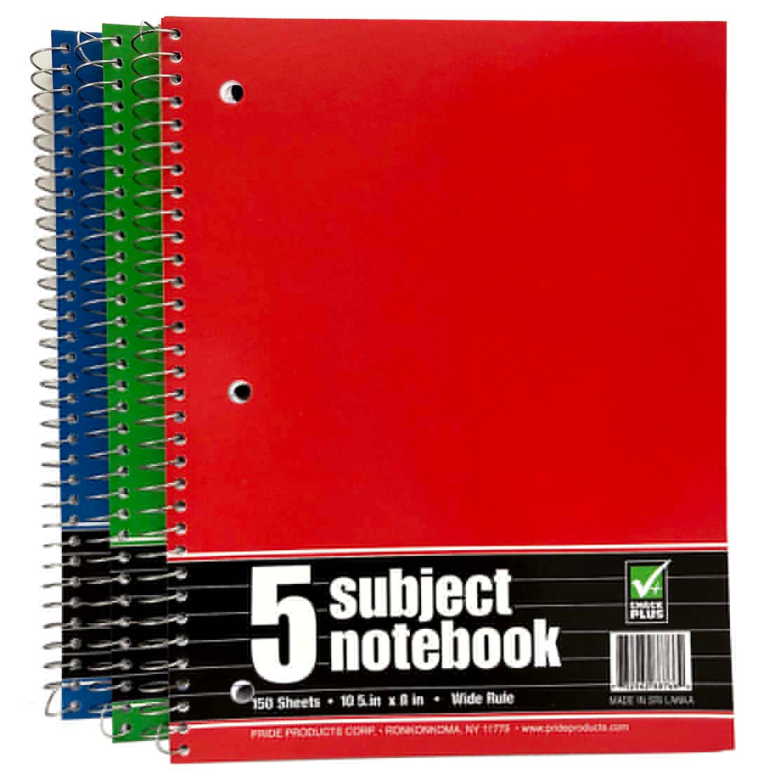CHECK PLUS SPIRAL NOTEBOOK 150 SHEET 10.5 X 8 IN 5 SUBJECT ASSORTED ...