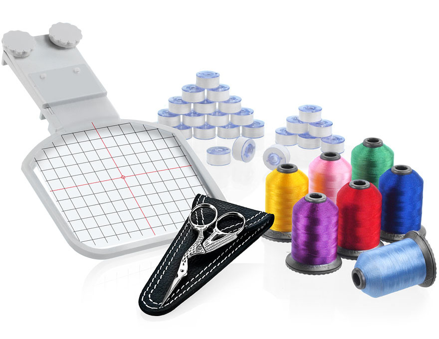 Cap Hoop Package With Thread, Scissors + More