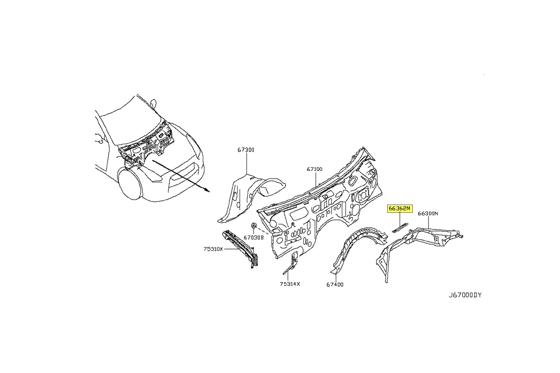 OEM Nissan Top Cowl Reinforcement Plate (R35 GT-R)