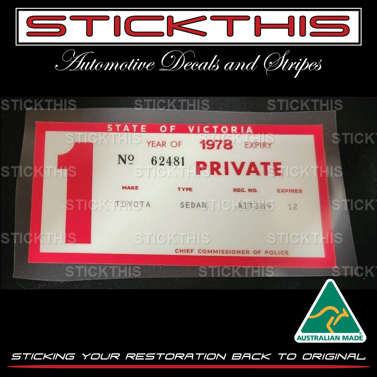 Reproduced VIC Registration Rego Label 1966-August 1983 - STICKTHIS ...