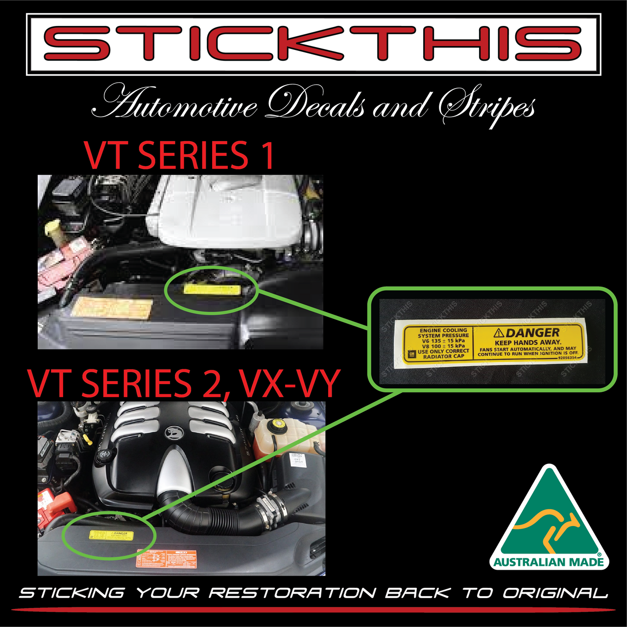 Engine Cooling and Fan Danger Decal - Late VY and WK V8 - STICKTHIS ...