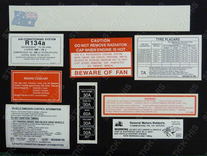 VN SS Engine Bay Kit - Post August 1990 - STICKTHIS Automotive Decals ...