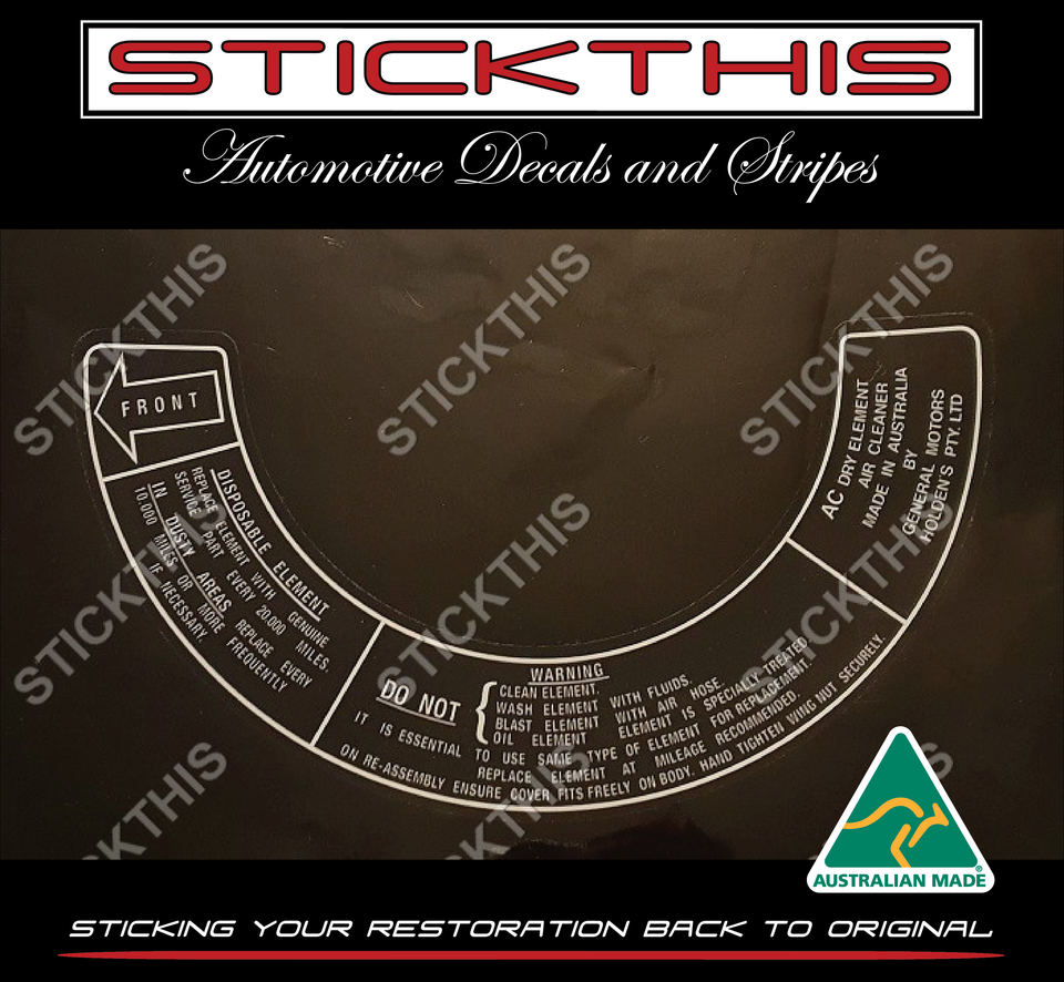 Air Cleaner Decal - HQ 308 - STICKTHIS Automotive Decals and Stripes