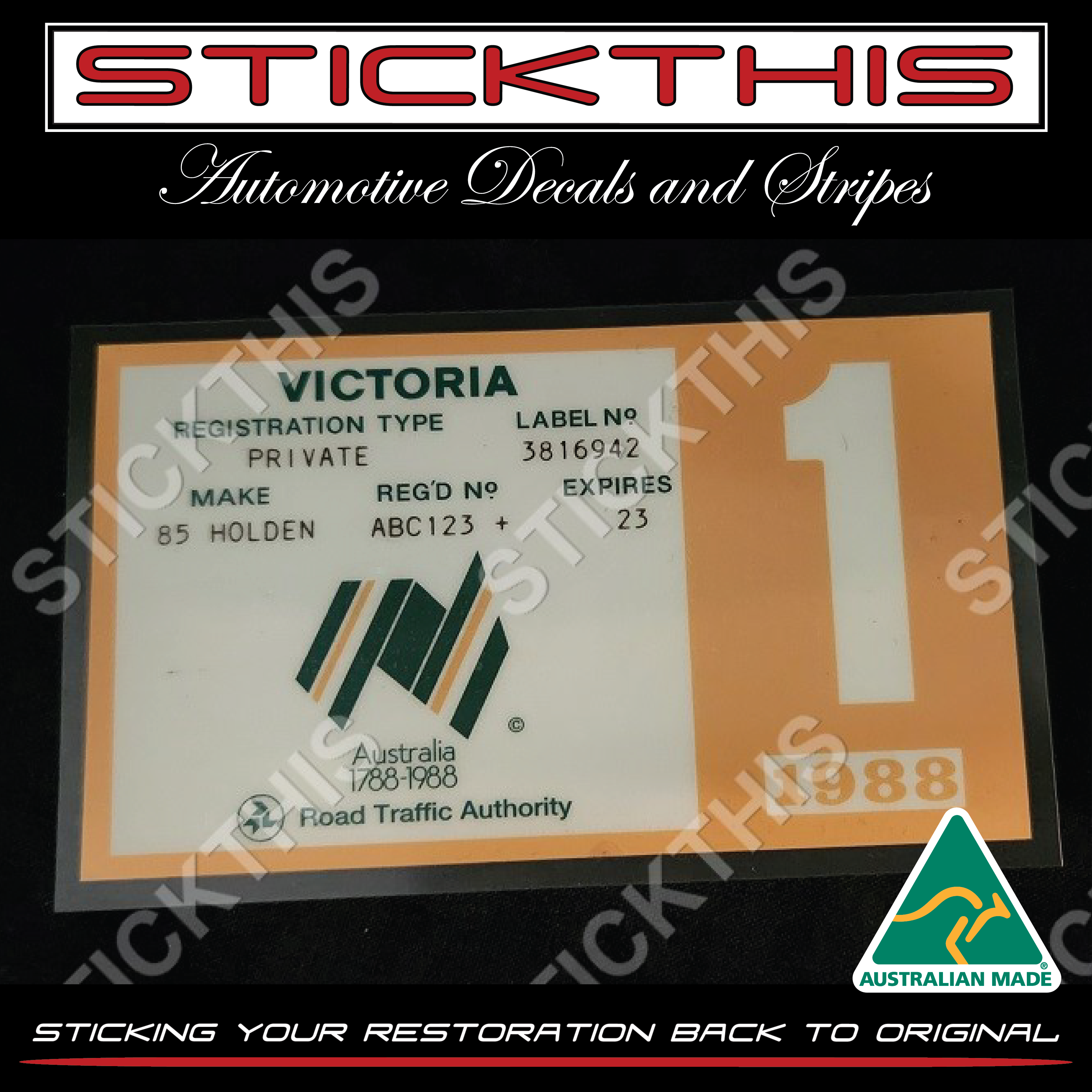 Reproduced VIC Registration Rego Label 1988 - STICKTHIS Automotive ...