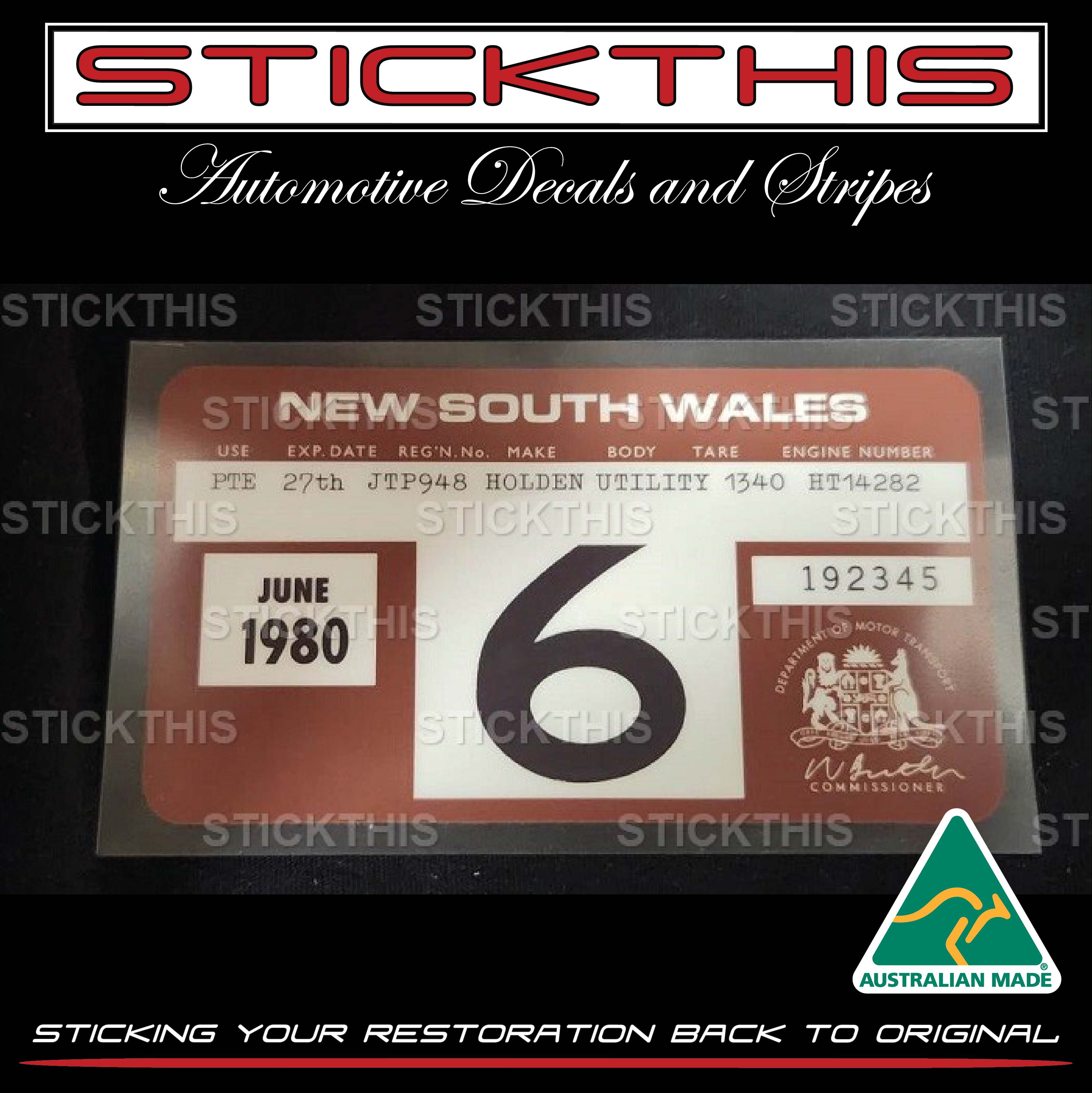 Reproduced NSW Registration Rego Label 1974 - June 1983 - STICKTHIS ...
