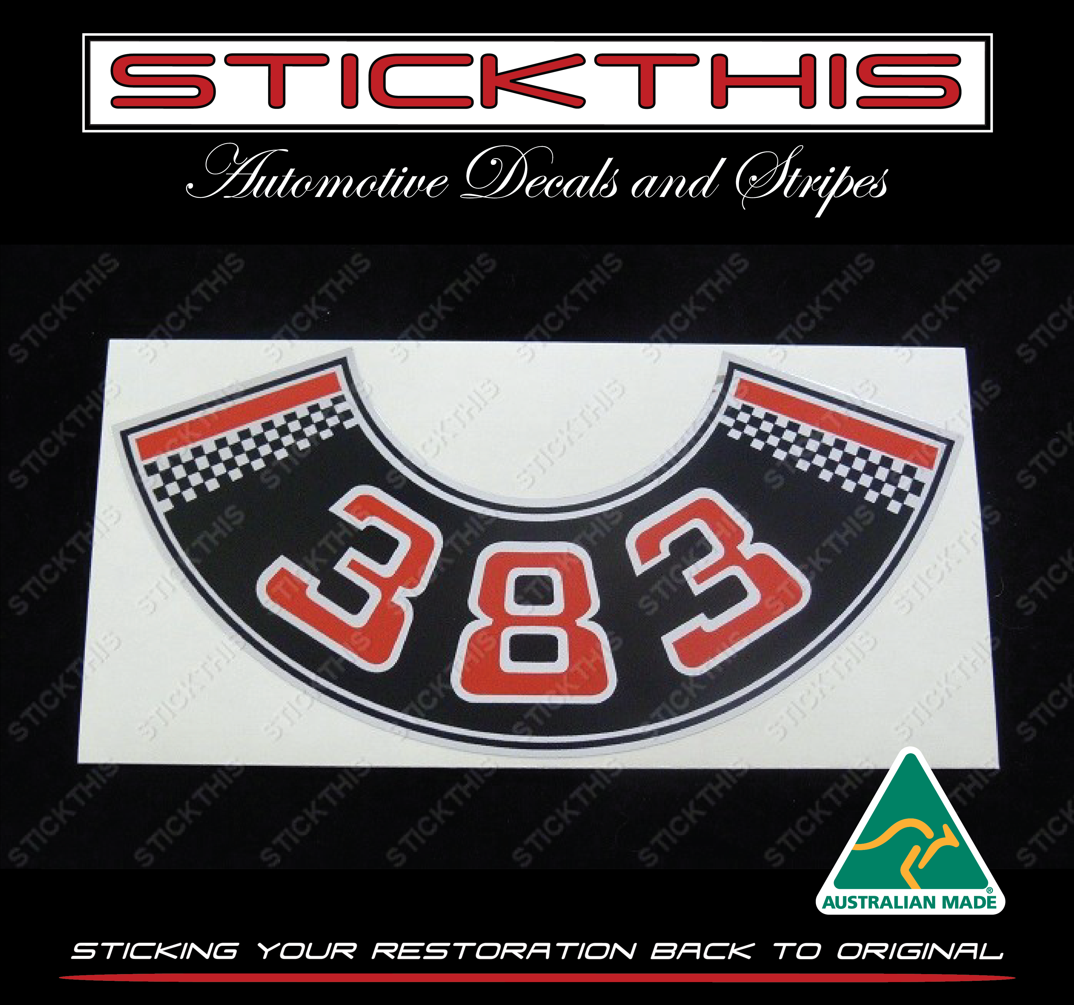 Air Cleaner Decal - Chev 383 - STICKTHIS Automotive Decals and Stripes