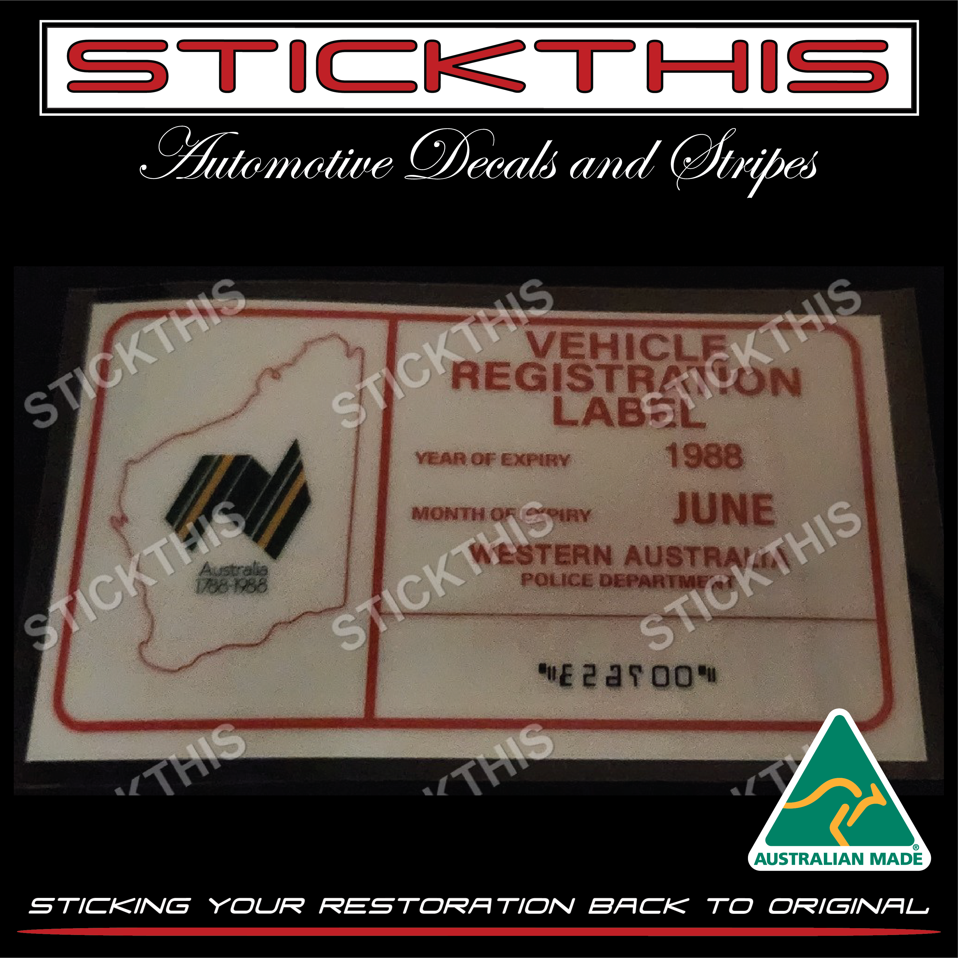 Reproduced WA Registration Rego Label 1984 - 1992 - STICKTHIS ...