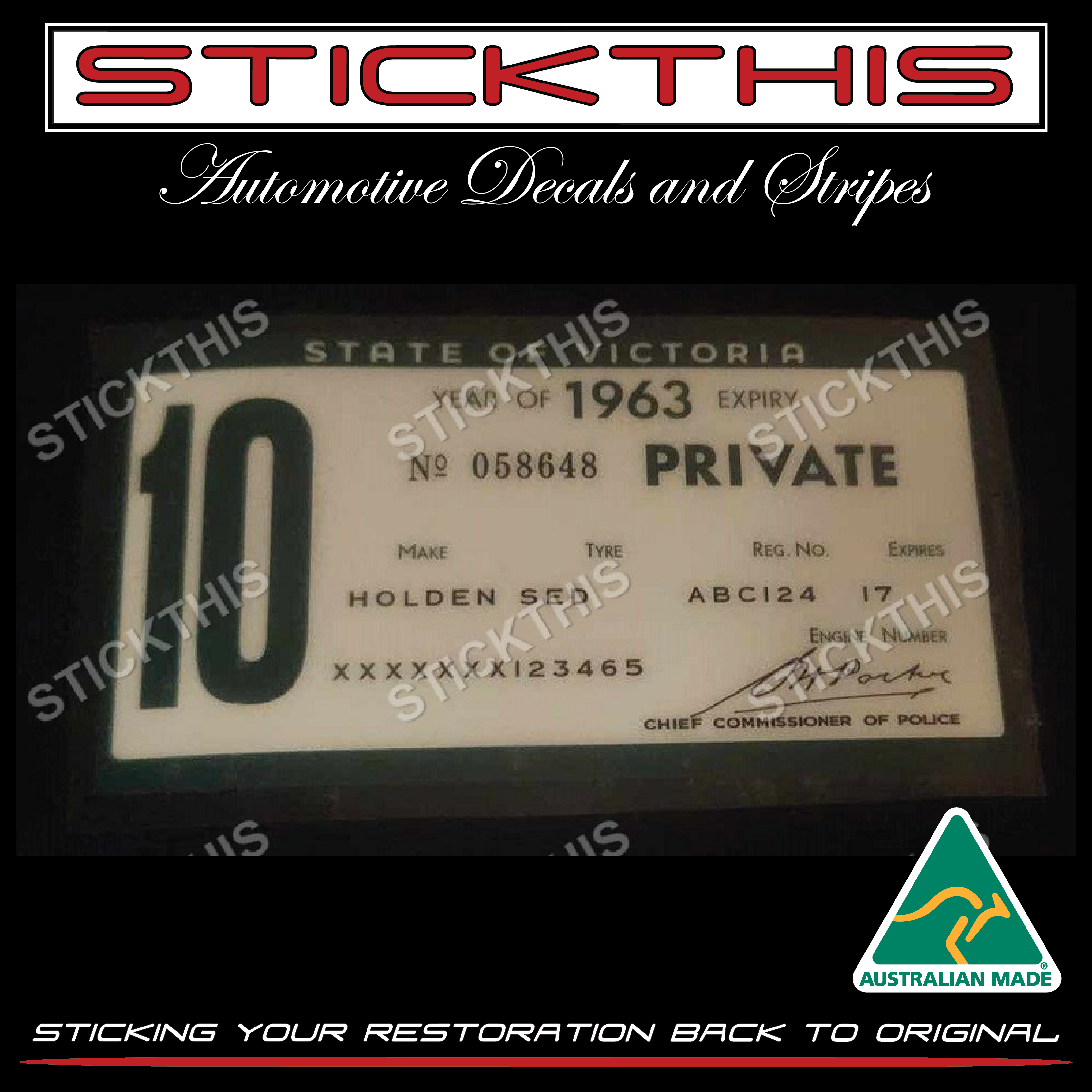 Reproduced VIC Registration Rego Label 1953 - 1965 - STICKTHIS ...