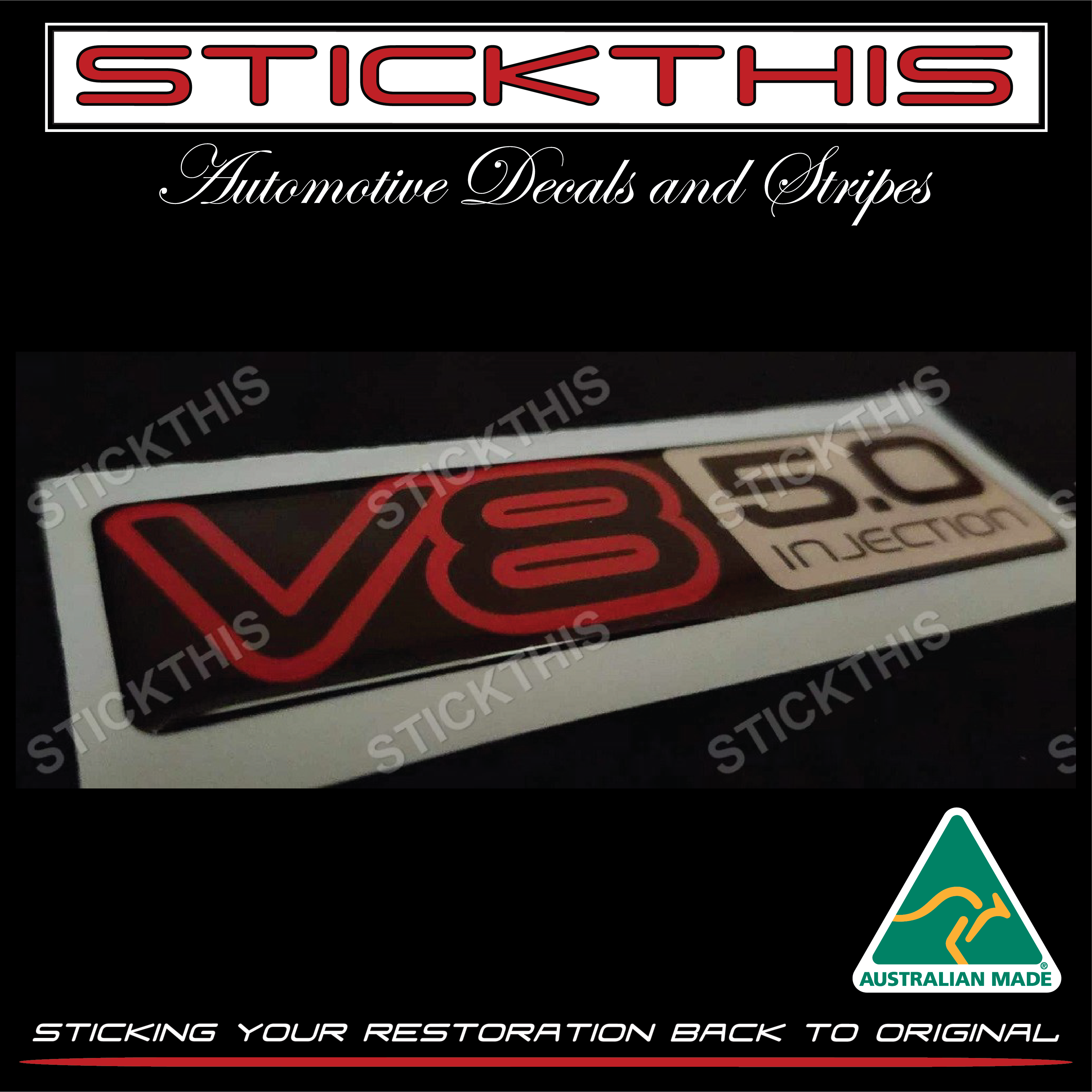 VN V8 5.0 Injection Boot Badge - STICKTHIS Automotive Decals and Stripes