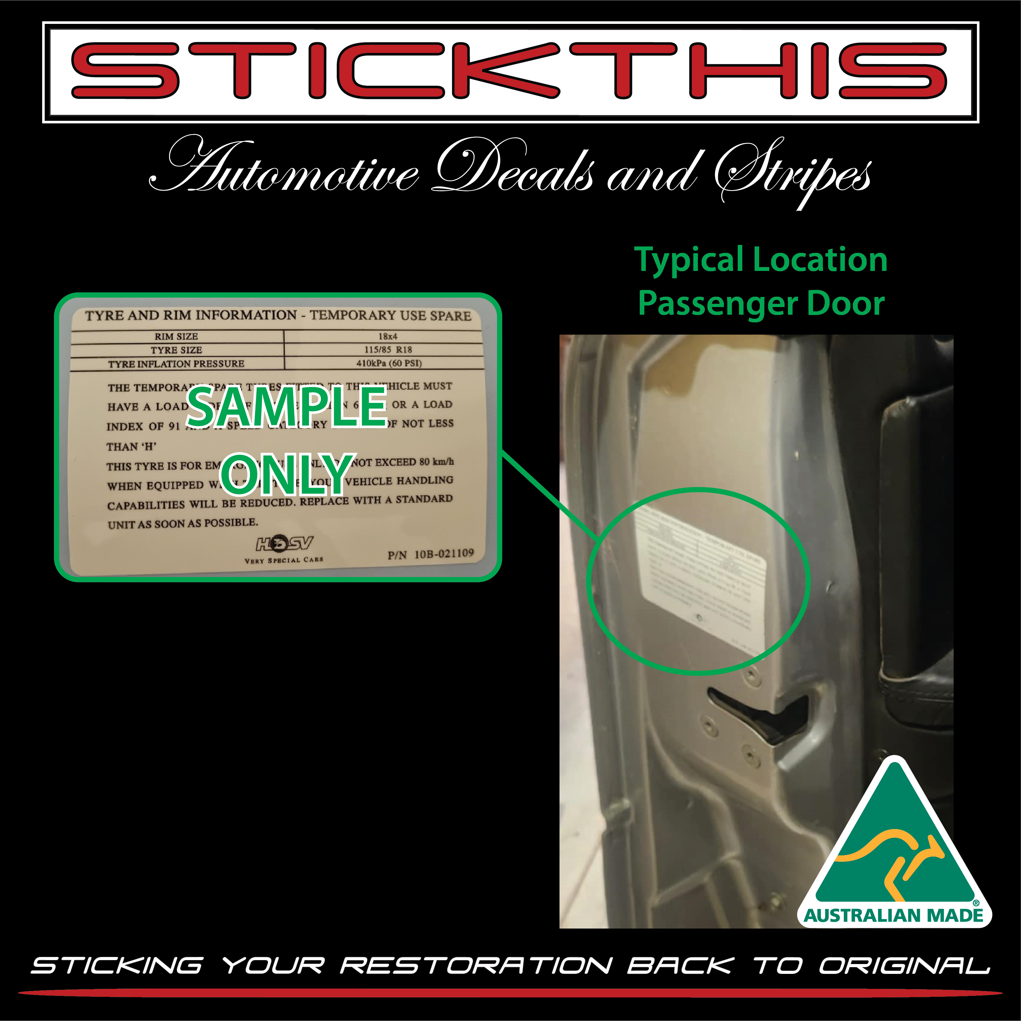 Tyre Placard Temporary Spare - HSV 10B-990318 - VU Maloo - STICKTHIS ...