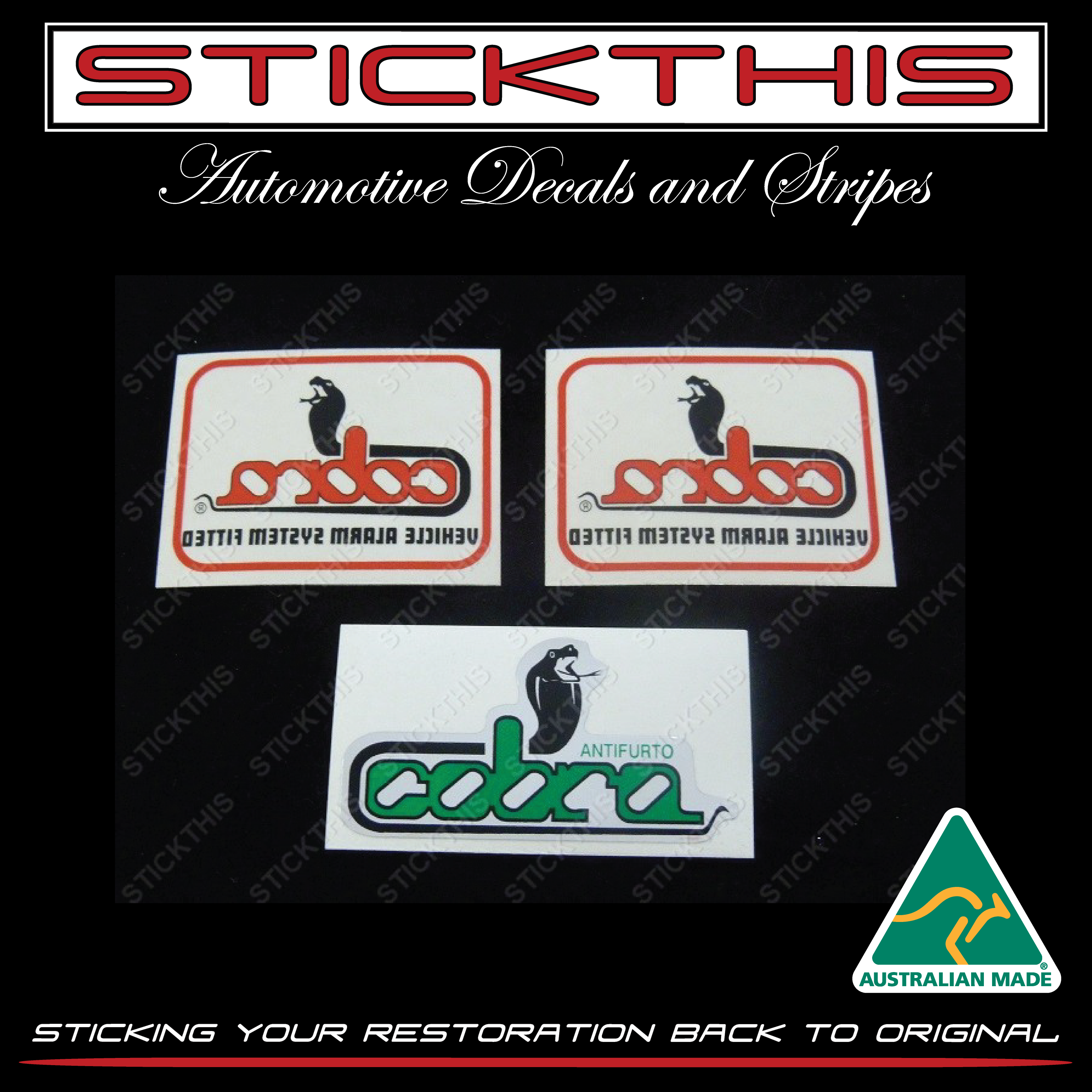 Cobra Alarm Decal Kit, HDT VH VK VL VN - Green - STICKTHIS Automotive ...