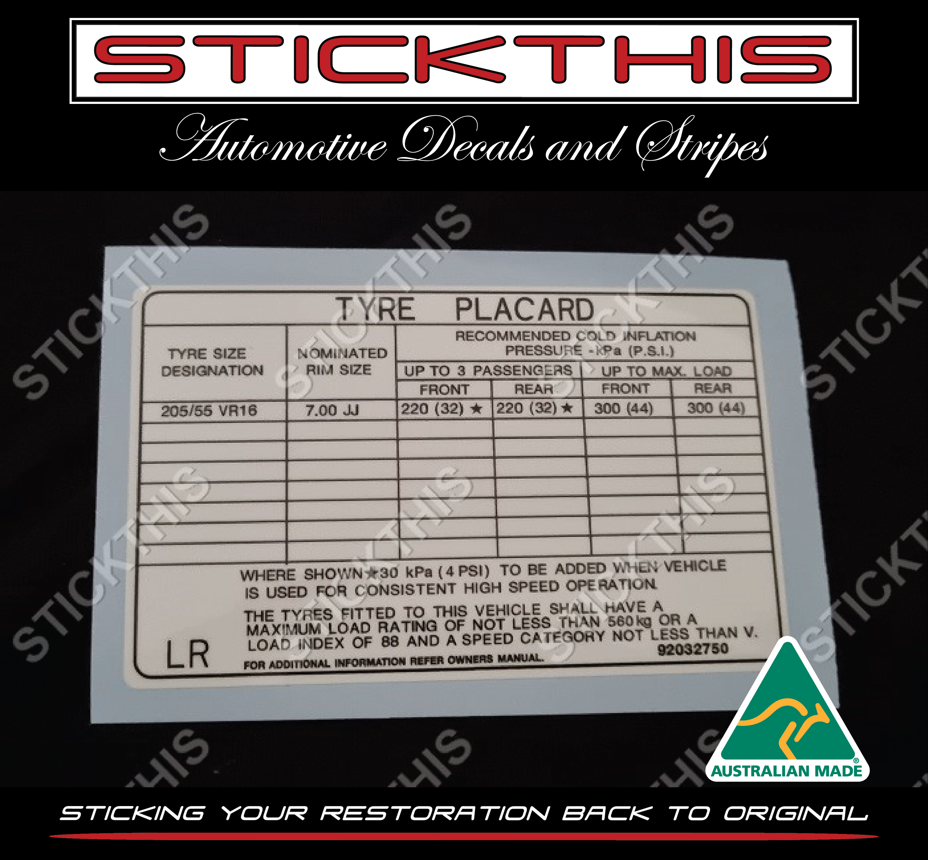 Tyre Placard - Holden VL HDT SS Group A Decal & early HSV Walkinshaw ...