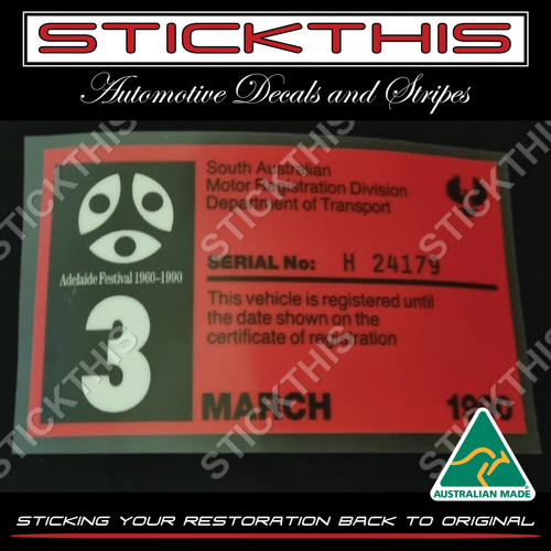 Reproduced SA Registration Rego Label 1990 - STICKTHIS Automotive ...