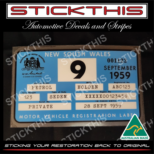 Reproduced NSW Registration Rego Label 1958-1960 - STICKTHIS Automotive ...