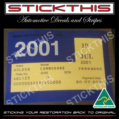 Reproduced NSW Registration Rego Label 2000 - 2019 - STICKTHIS ...