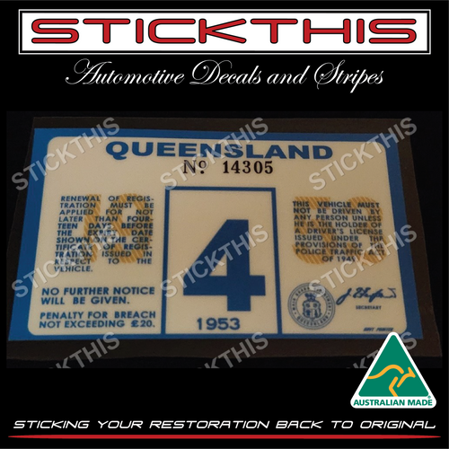 Reproduced QLD Registration Rego Label 1938-1956 - STICKTHIS Automotive ...