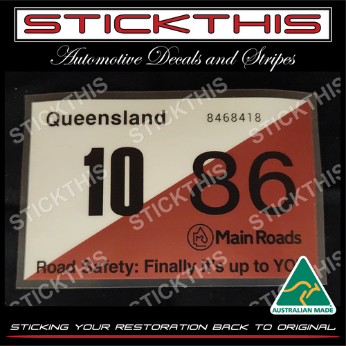 Reproduced QLD Registration Rego Label 1986 August - December ...