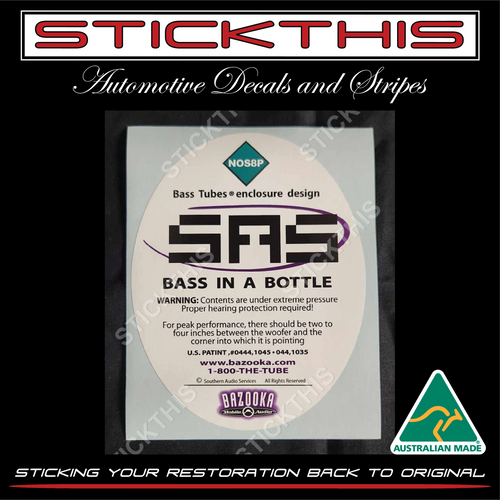 Bazooka NOS8P - Subwoofer SAS BASS Tube in a Bottle Decal/Sticker/Label ...